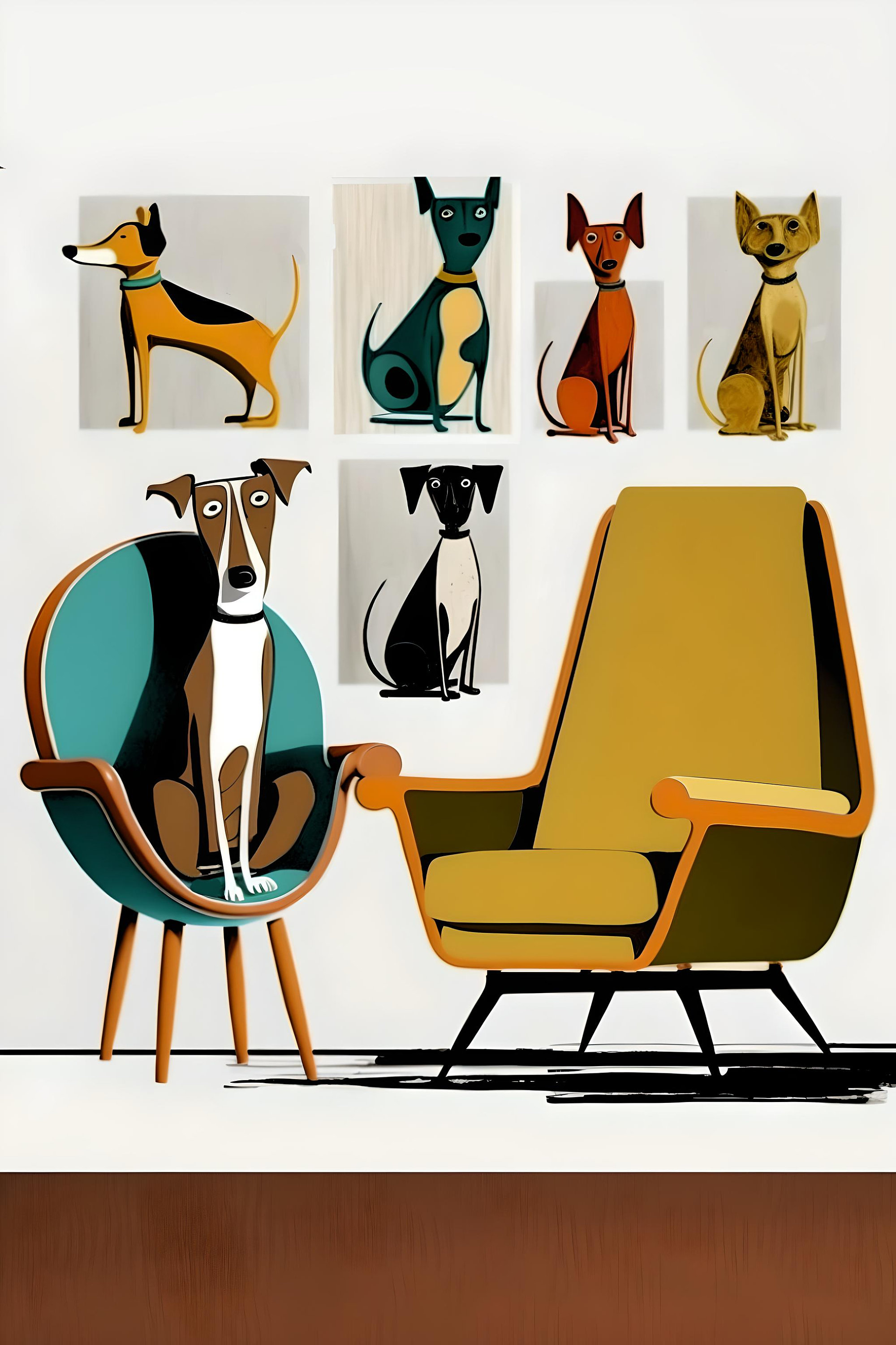 Midcentury Modern, Dog Art, Eams Chair, Gifts for Dog Lovers, Atomic ...