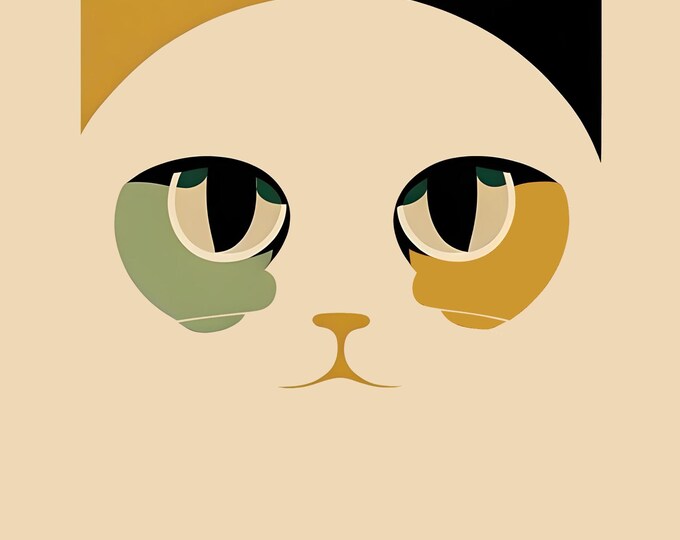 Midcentury Modern Cat, Grumpy Cat, Minimalist Cat Art, Gift for Cat ...