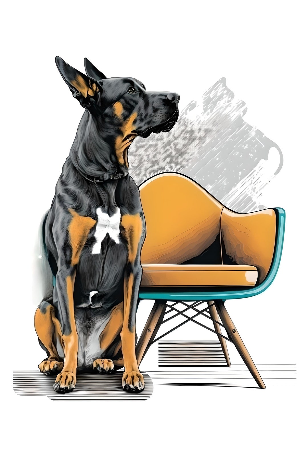 Midcentury Modern, Great Dane Dog Art, Eams Chair, Gifts for Dog Lovers ...