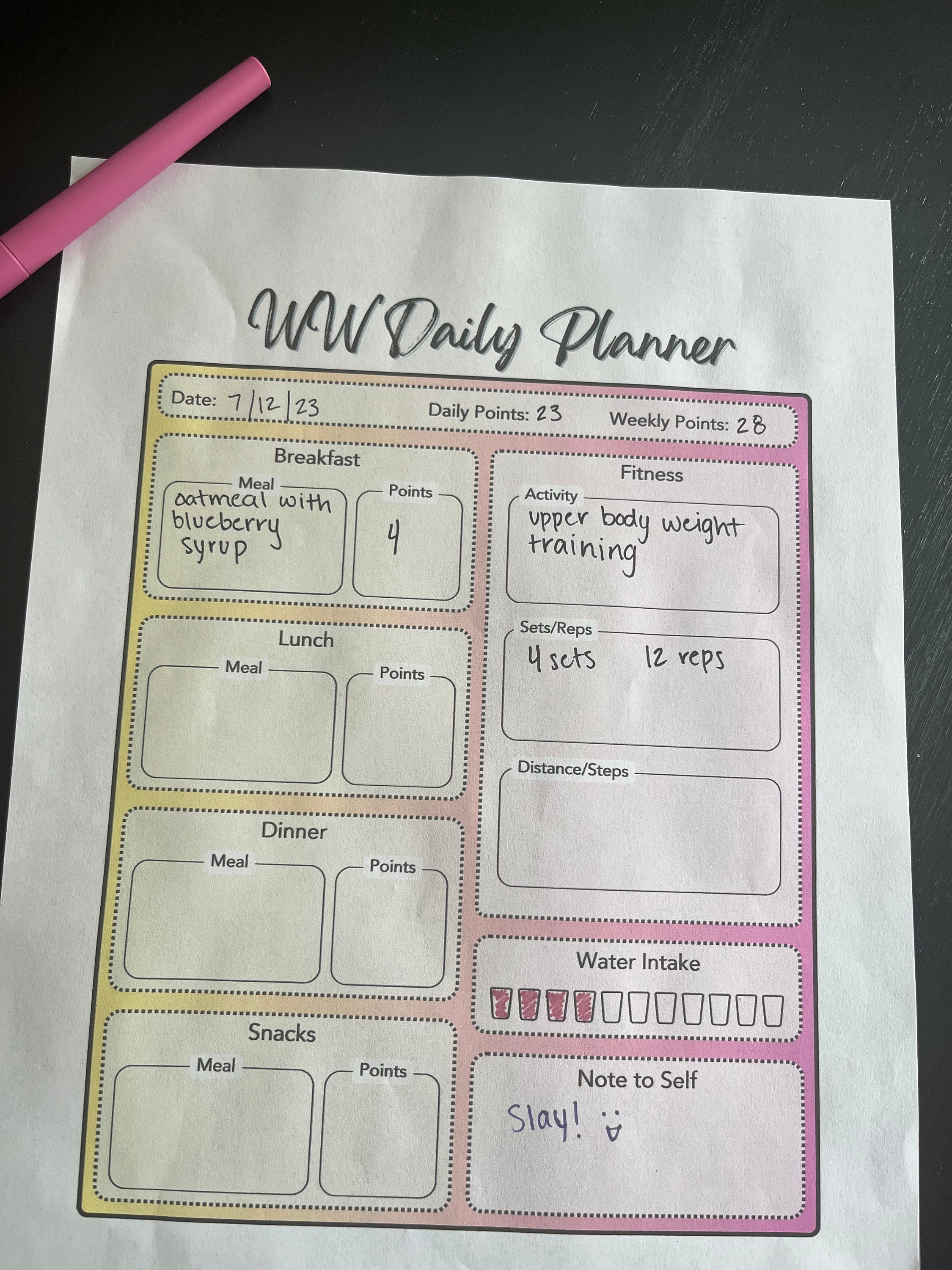 Weight Watchers Daily Planner Pages, 7 Colors for Each Day of the Week ...