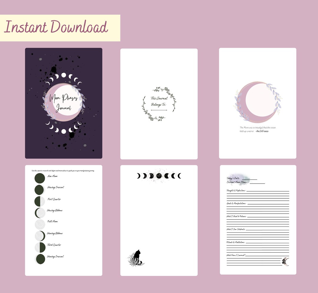 Moon Phases Journal Download, Planner Pages, Moon Tracker, Moon Phases ...