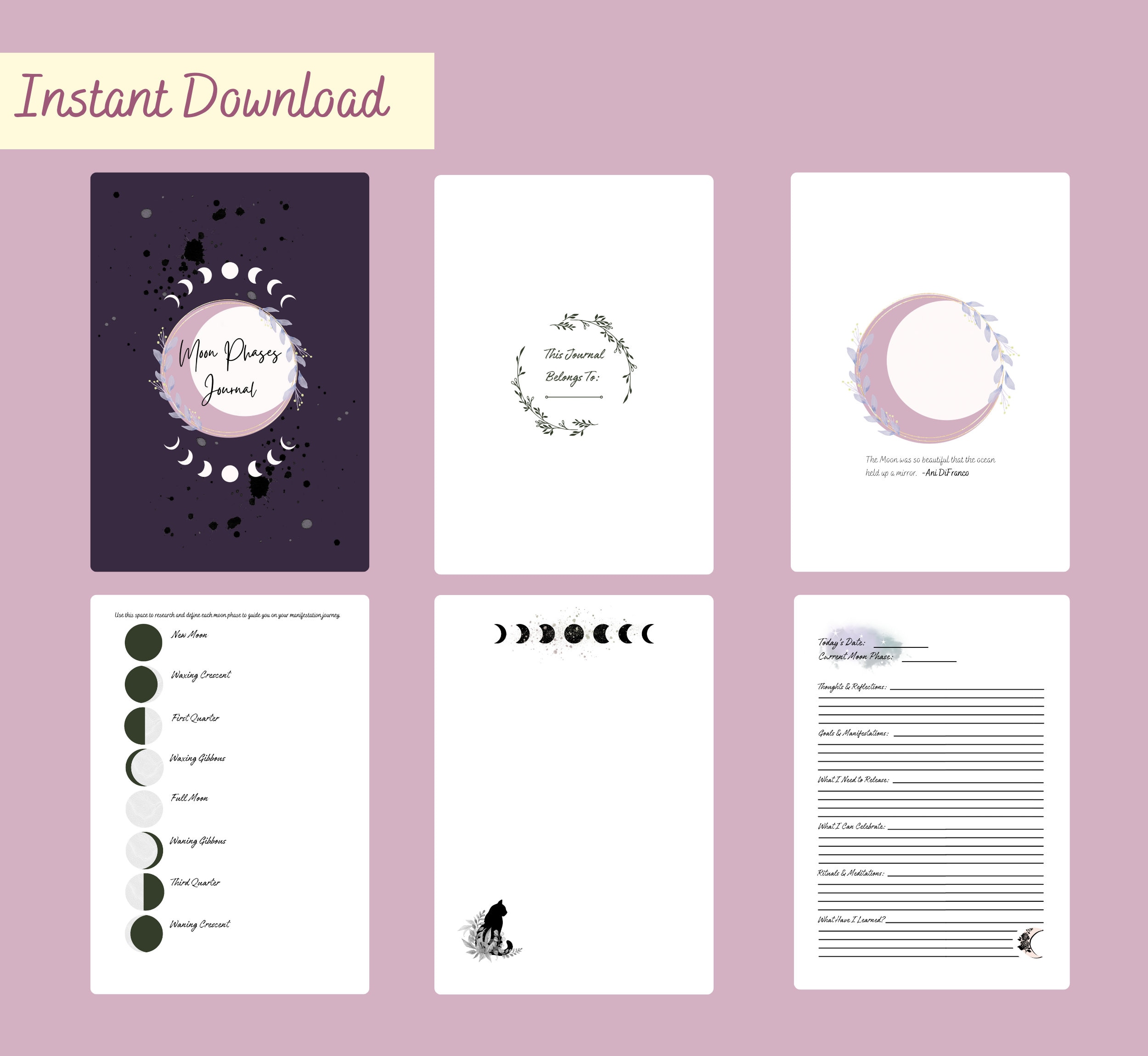 Moon Phases Journal Download, Planner Pages, Moon Tracker, Moon Phases ...