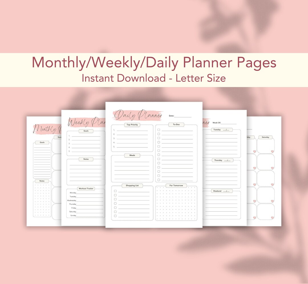 Monthly/weekly/daily Planner Pages, Instant Download Planner, Daily ...