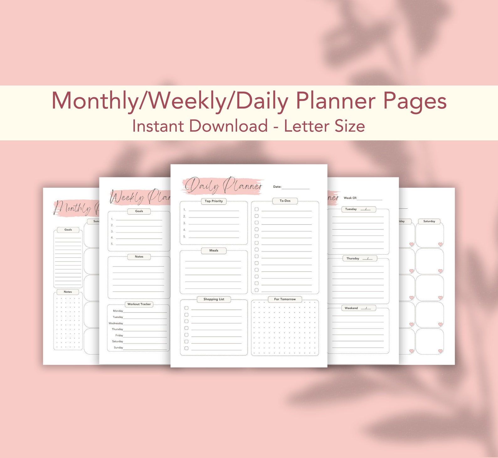 Monthly/weekly/daily Planner Pages, Instant Download Planner, Daily ...