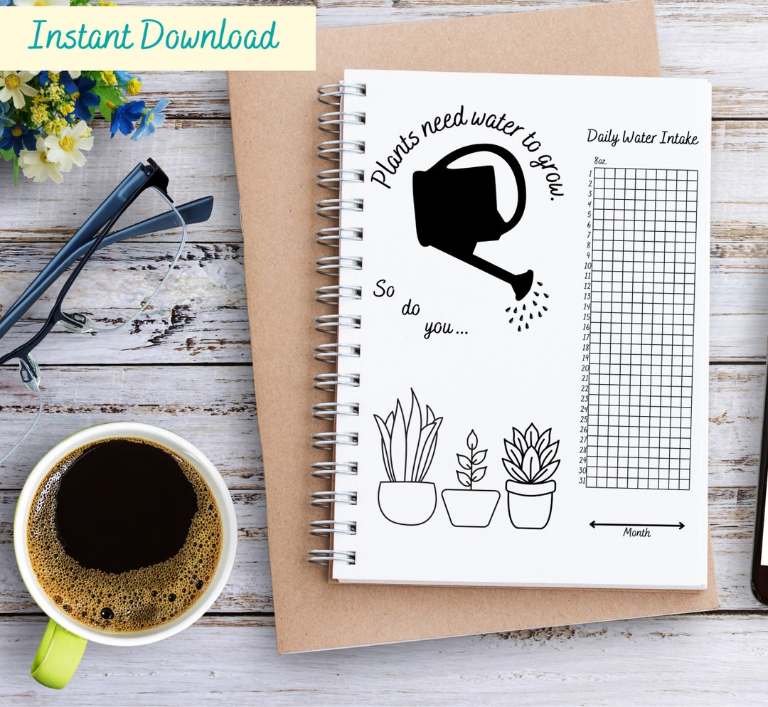 Daily Water Tracker Journal Download, Planner Pages, Bullet Journal - Etsy