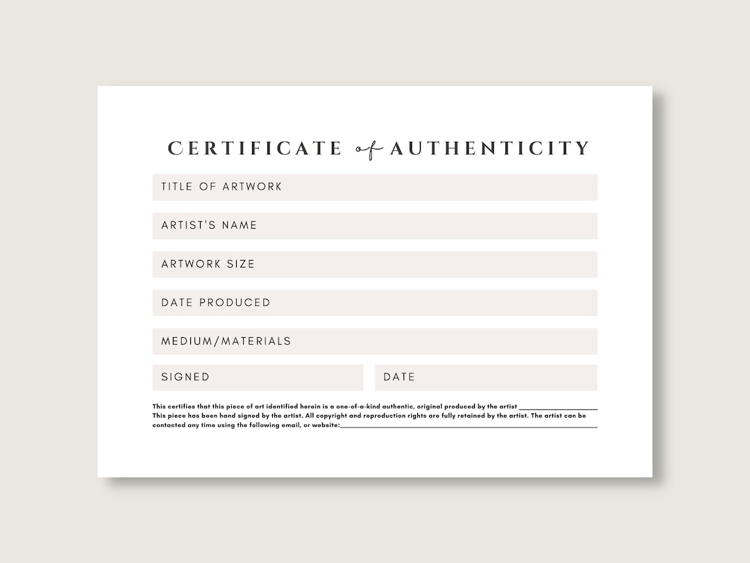 Minimalist Certificate of Authenticity Template: Beige A5 Printable ...
