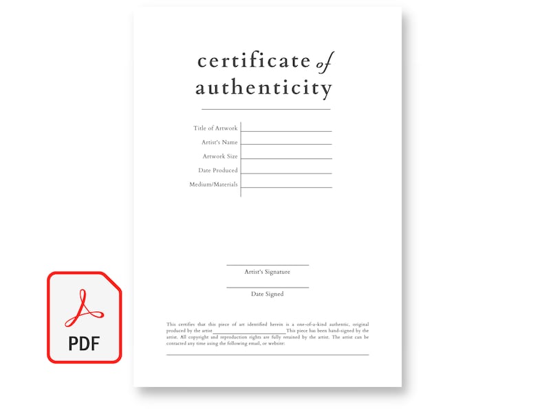 Minimalist White Neutral Certificate of Authenticity for Artwork, 100% ...