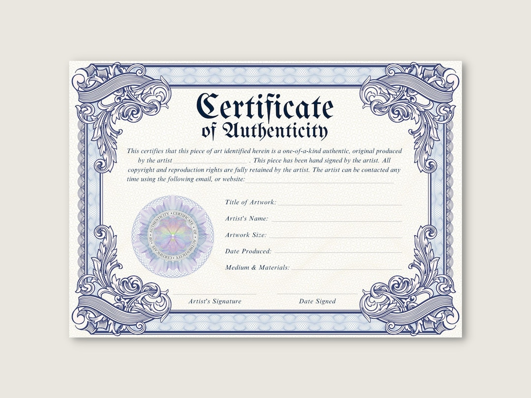 Victorian Certificate of Authenticity Template: Printable COA ...
