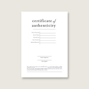 Minimalist White Neutral Certificate of Authenticity for Artwork, 100% ...