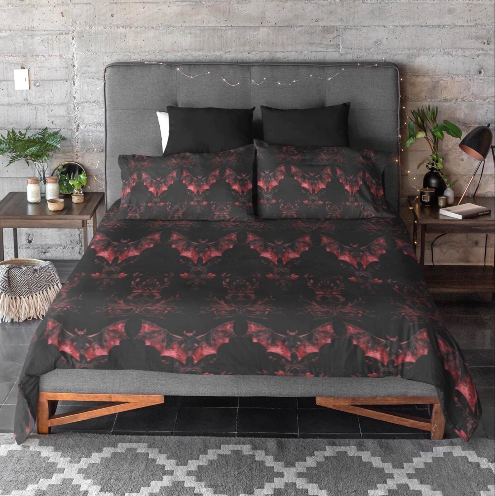 Red Baroque Bats Duvet Cover | Victorian Gothic Bedding in Black & Red ...