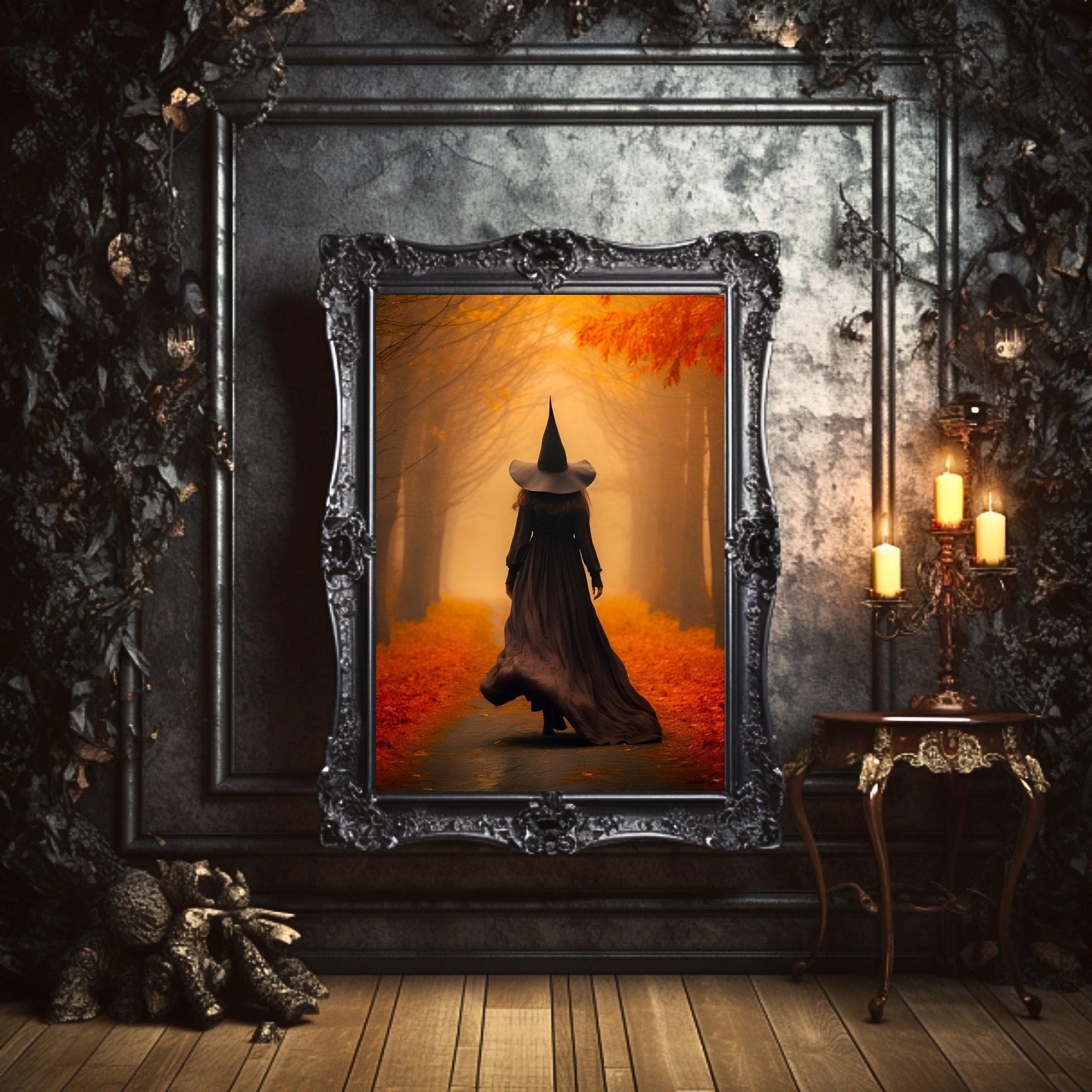 The Autumn Witch Enchanting Silhouette Samhain Poster Print - Gothic ...