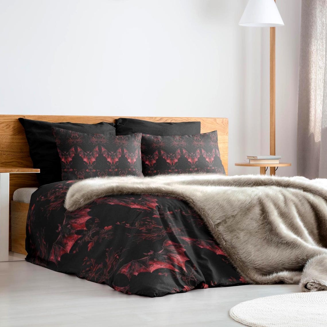 Red Baroque Bats Duvet Cover | Victorian Gothic Bedding in Black & Red ...