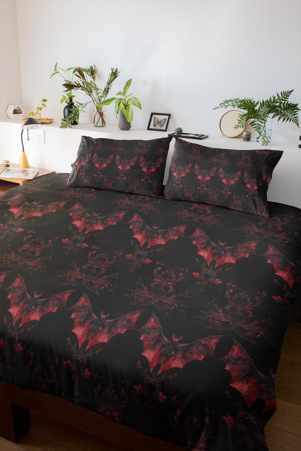 Red Baroque Bats Duvet Cover | Victorian Gothic Bedding in Black & Red ...