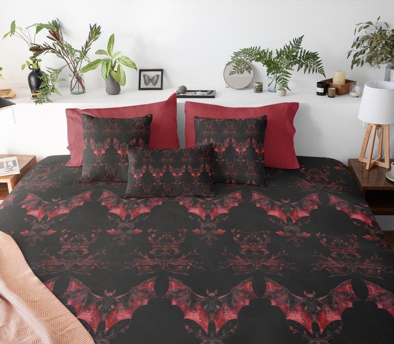 Red Baroque Bats Duvet Cover | Victorian Gothic Bedding in Black & Red ...