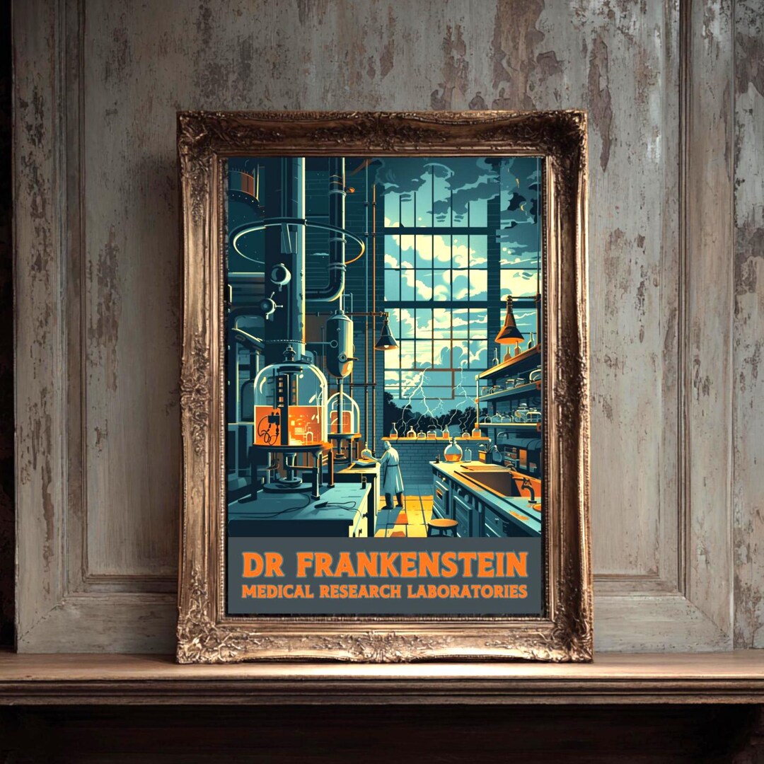 Frankenstein Laboratory Poster | WPA Style Mad Science Print | Gothic ...