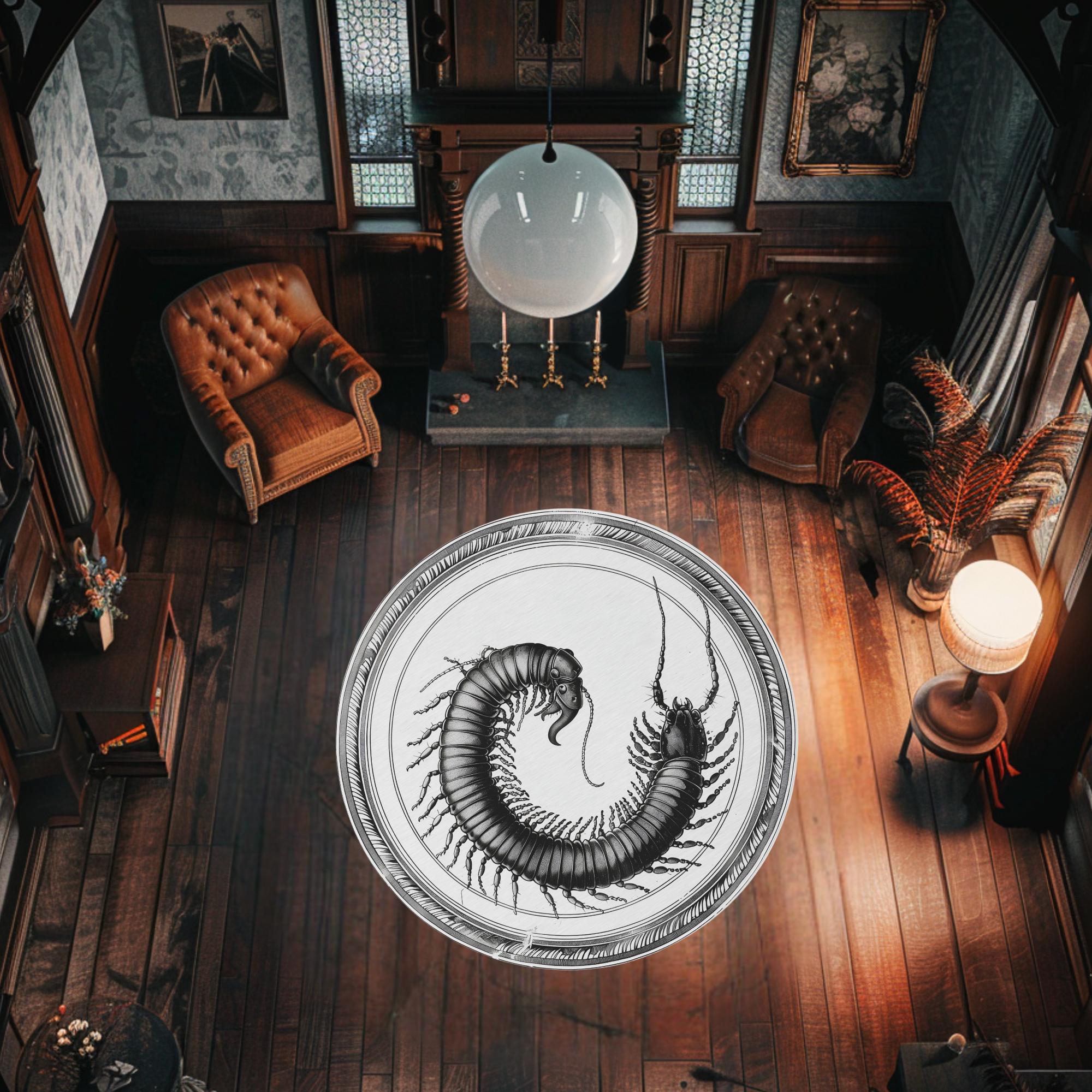 Gothic Centipede Round Rug | Black and White Vintage Victorian ...