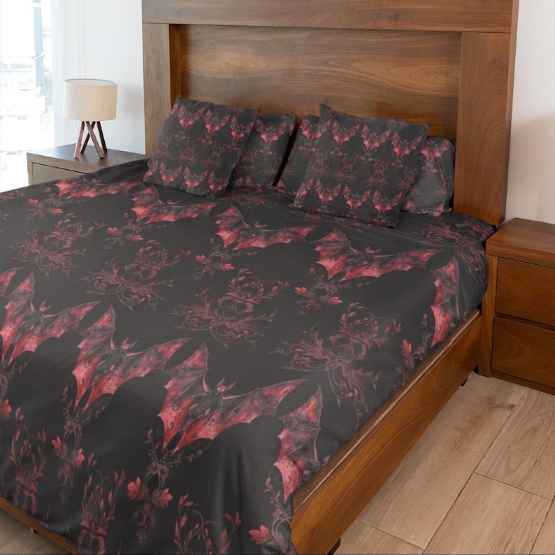 Red Baroque Bats Duvet Cover | Victorian Gothic Bedding in Black & Red ...