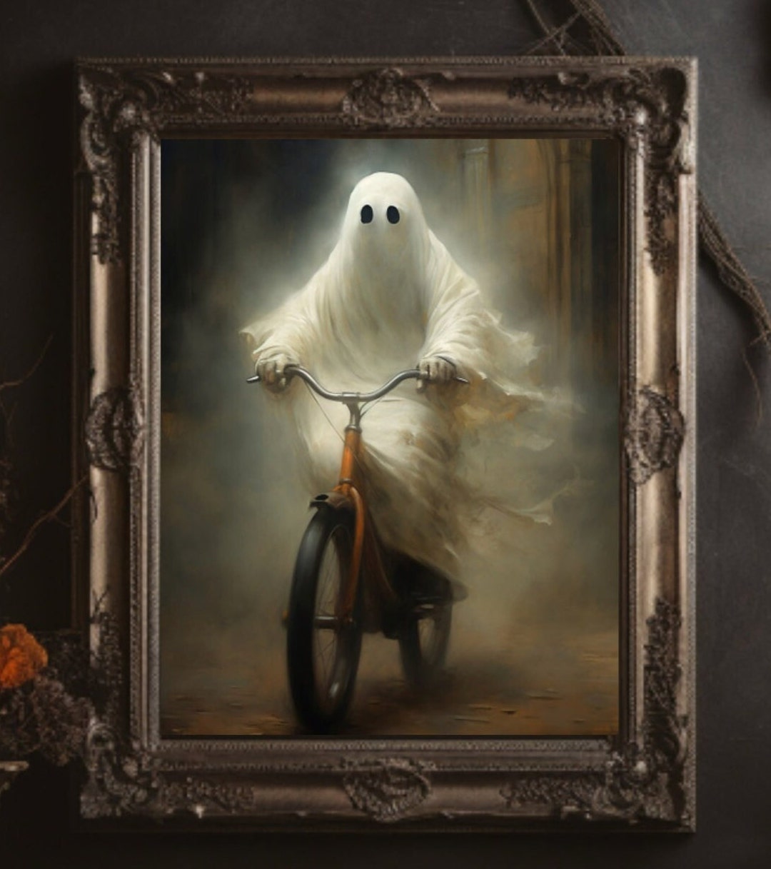 Ghost on Bicycle Oil Painting Style Art Print Poster - Spooky and ...