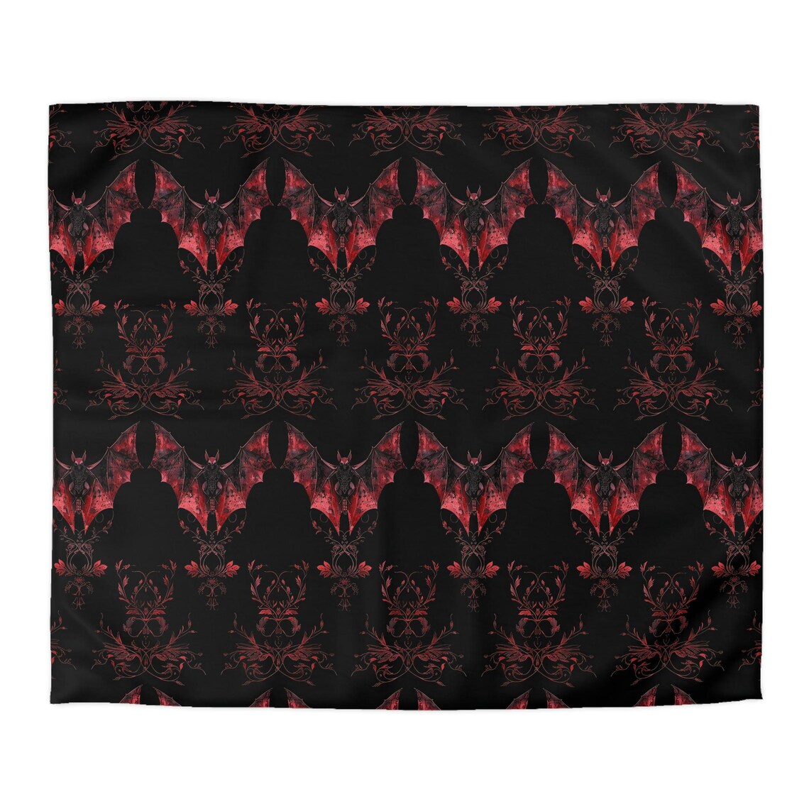 Red Baroque Bats Duvet Cover | Victorian Gothic Bedding in Black & Red ...