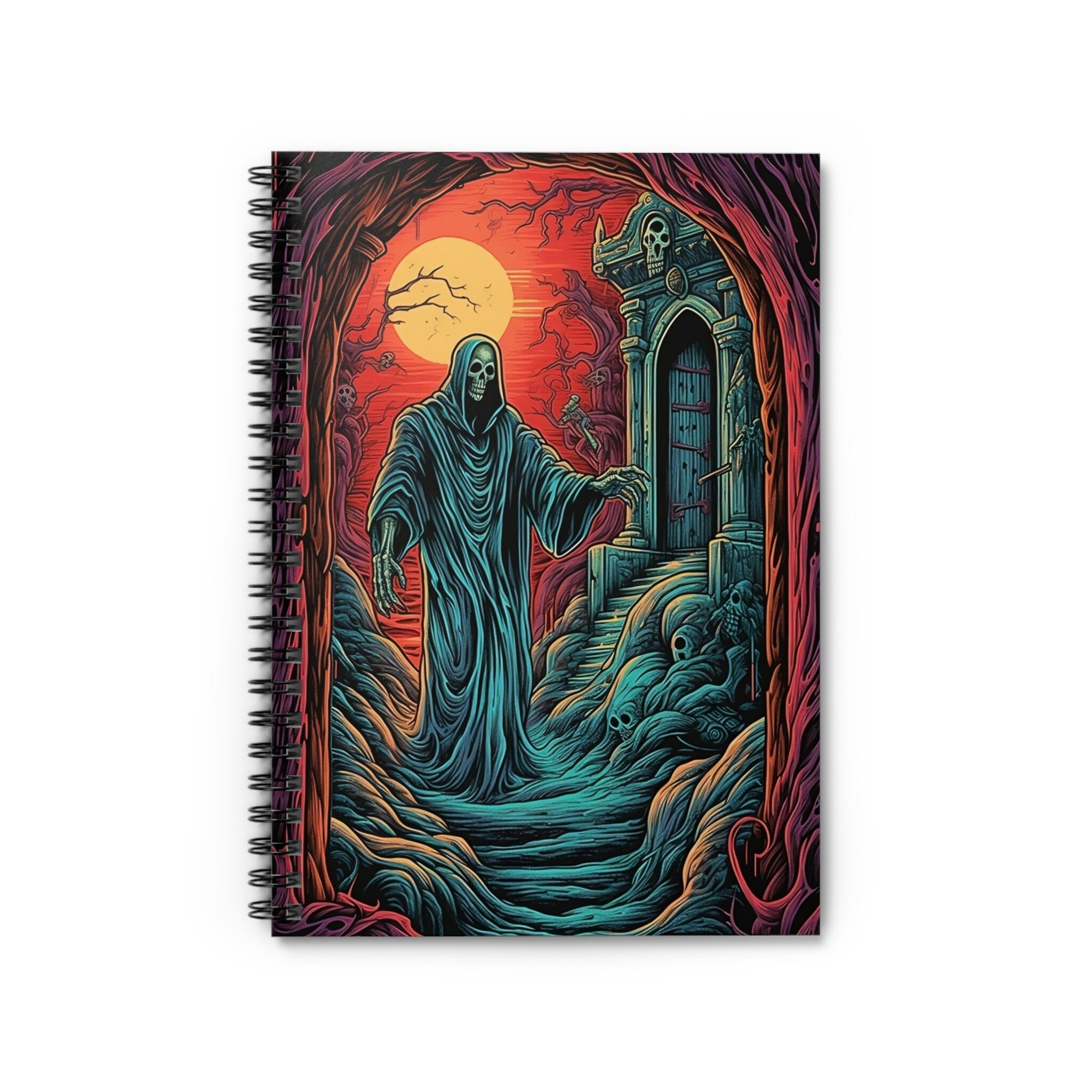 Grim Reaper Tarot Card Style Spiral Notebook - Gothic Gift Diary Lined ...