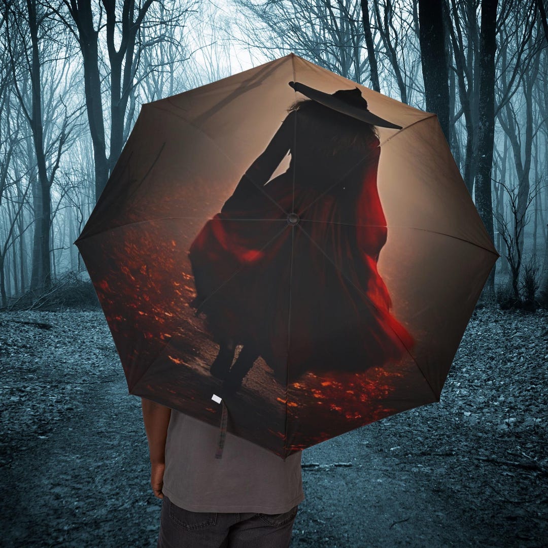 Enchanted Red Forest Witch Silhouette Umbrella | Gothic Gift | Witchy ...