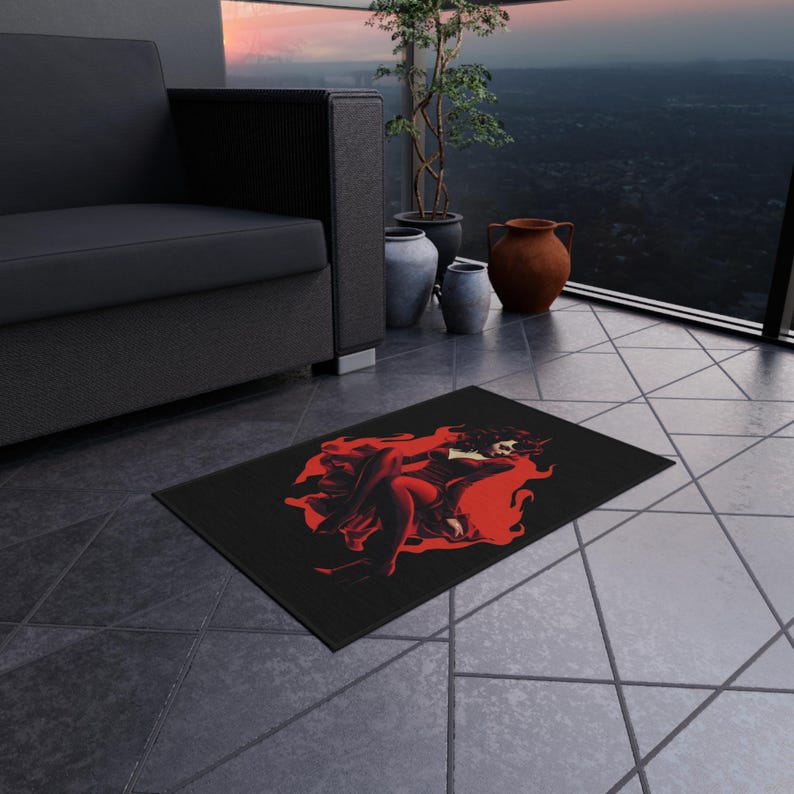 Pinup Devil Woman Outdoor Rug | Red Velvet Pinup Devil Design | Retro ...