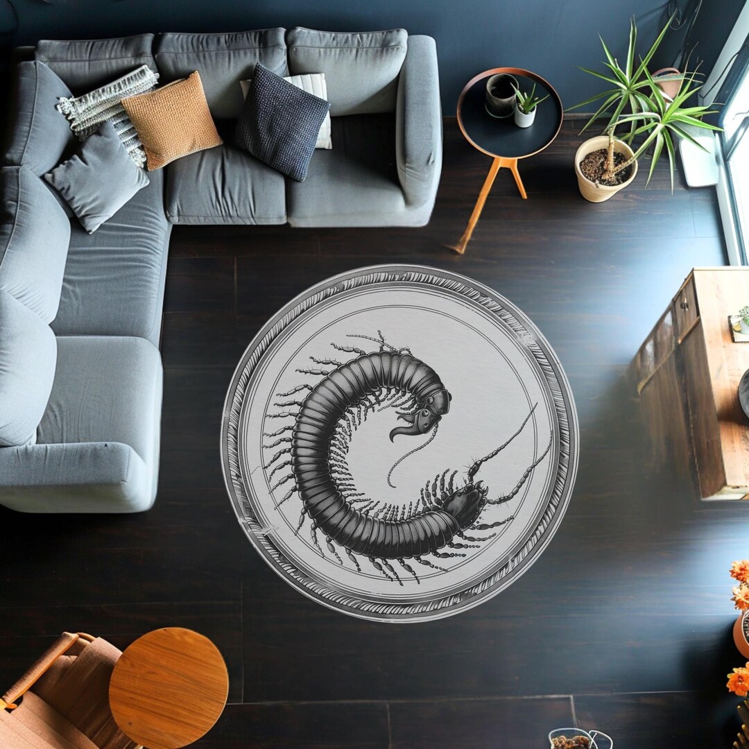 Gothic Centipede Round Rug Black and White Vintage Victorian ...