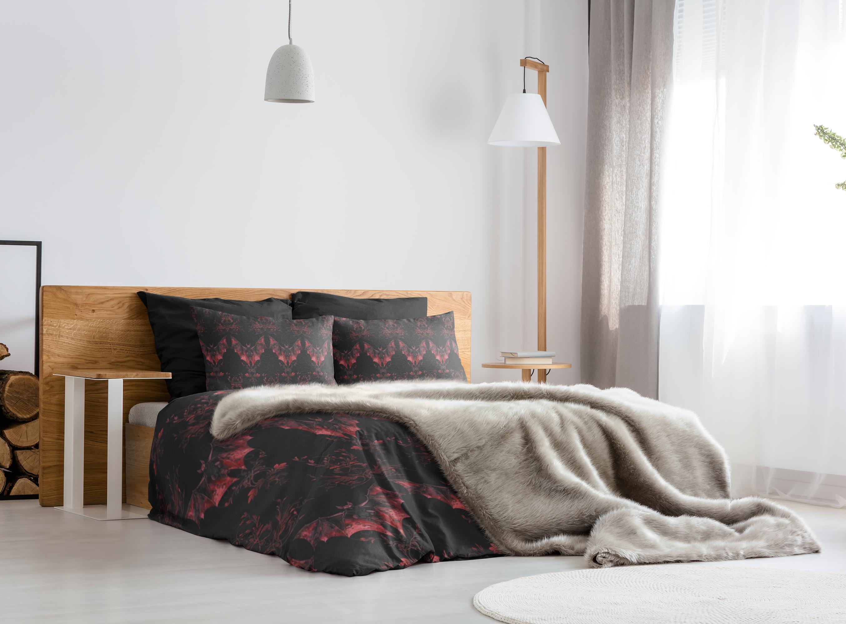 Red Baroque Bats Duvet Cover | Victorian Gothic Bedding in Black & Red ...