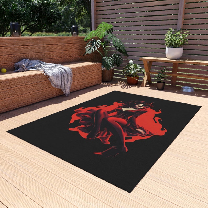 Pinup Devil Woman Outdoor Rug | Red Velvet Pinup Devil Design | Retro ...