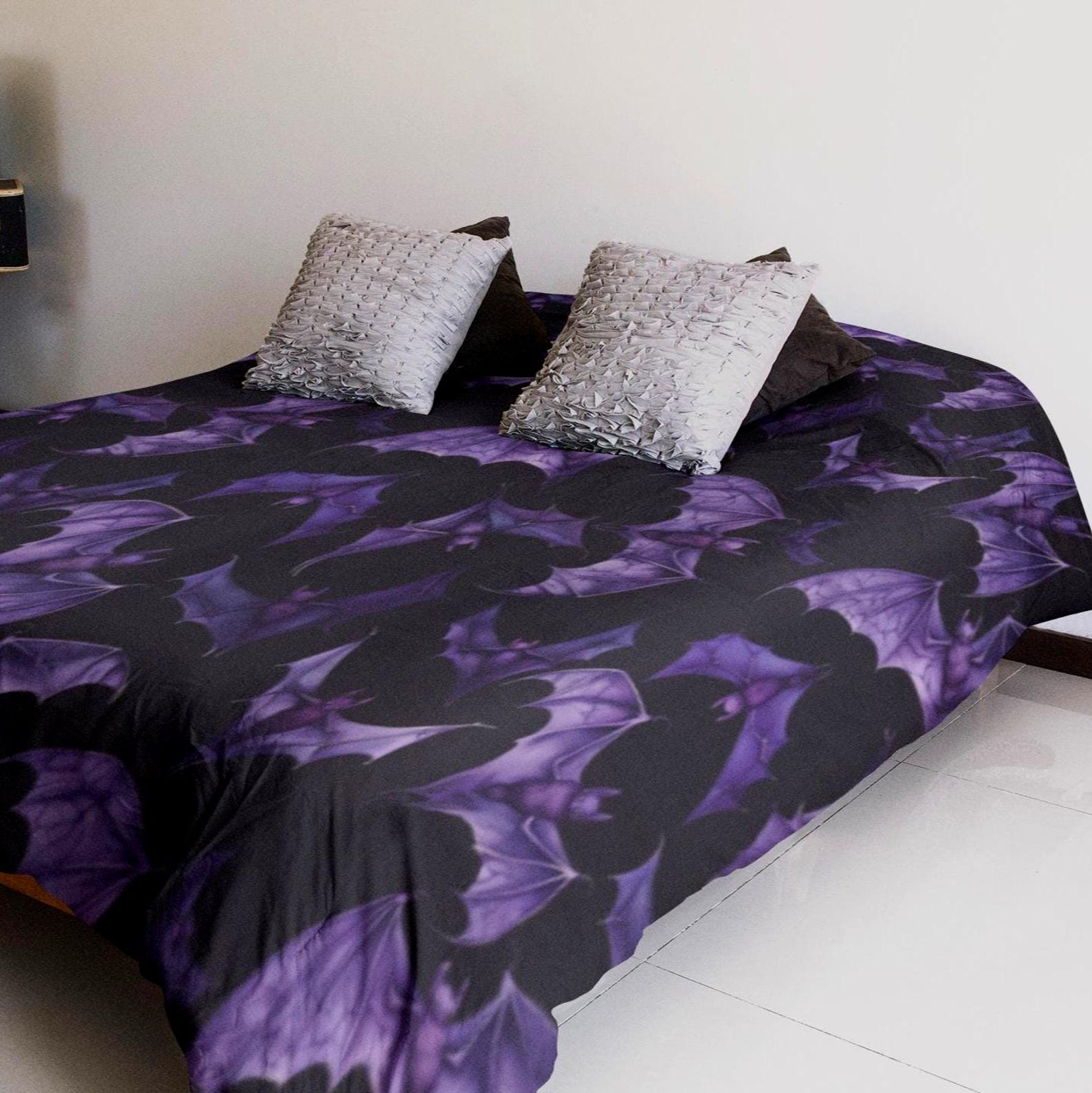 Dark Night Sky Duvet Cover With Flying Purple Bats | Spooky Gothic ...