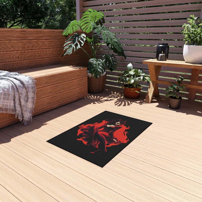 Pinup Devil Woman Outdoor Rug | Red Velvet Pinup Devil Design | Retro ...