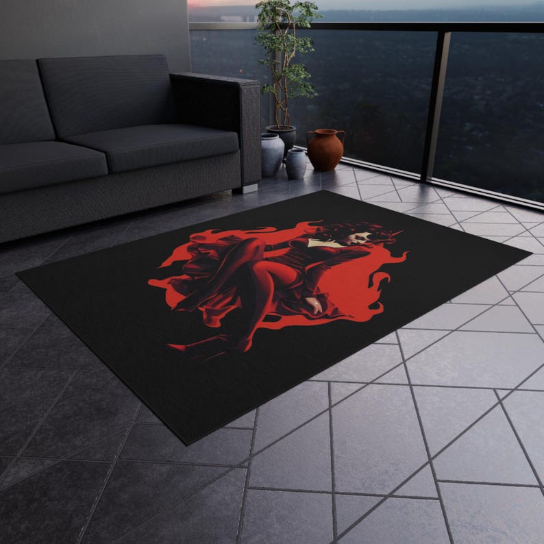 Pinup Devil Woman Outdoor Rug | Red Velvet Pinup Devil Design | Retro ...