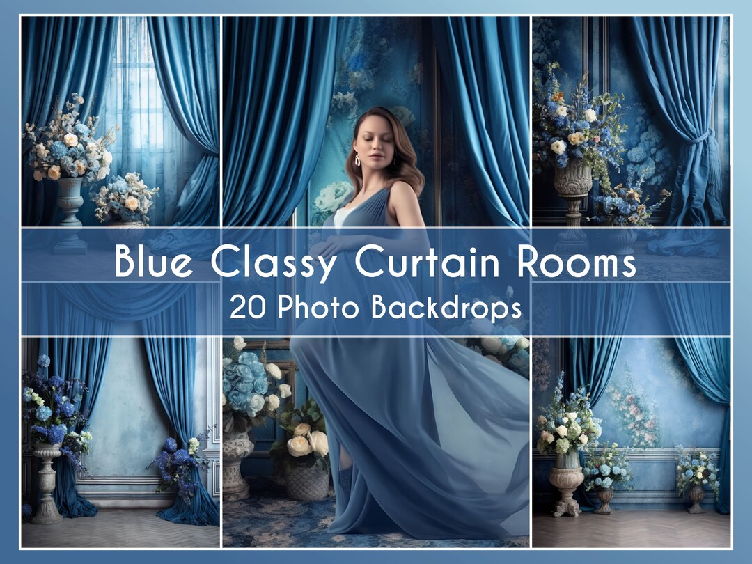 20 Photo Backdrops Set, Blue Classy Curtain Rooms for Maternity ...