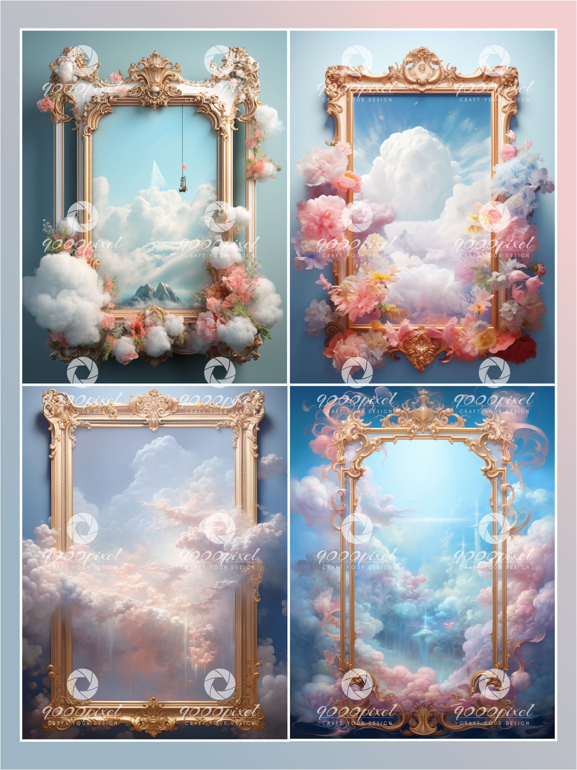 20 Photo Backdrop Set, Frame of Clouds Digital Background Fine Art ...