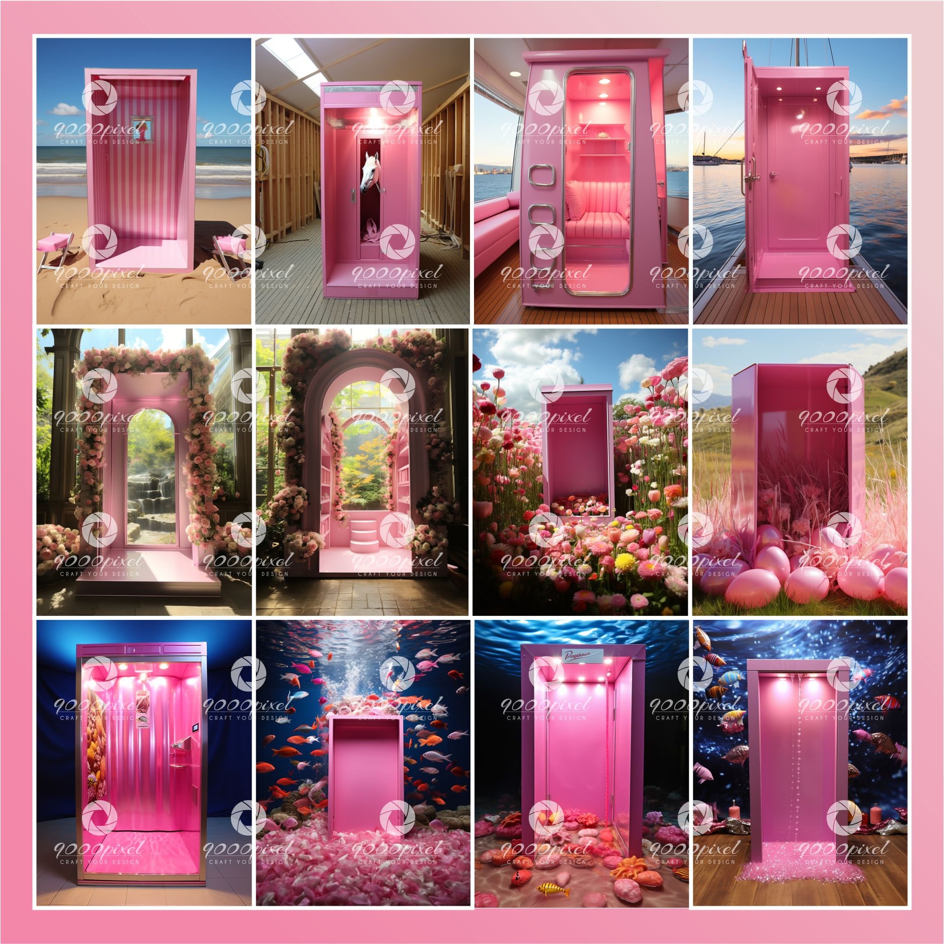 48 Photo Backdrop Set, Barbie Doll Packaging Digital Backgrounds in ...