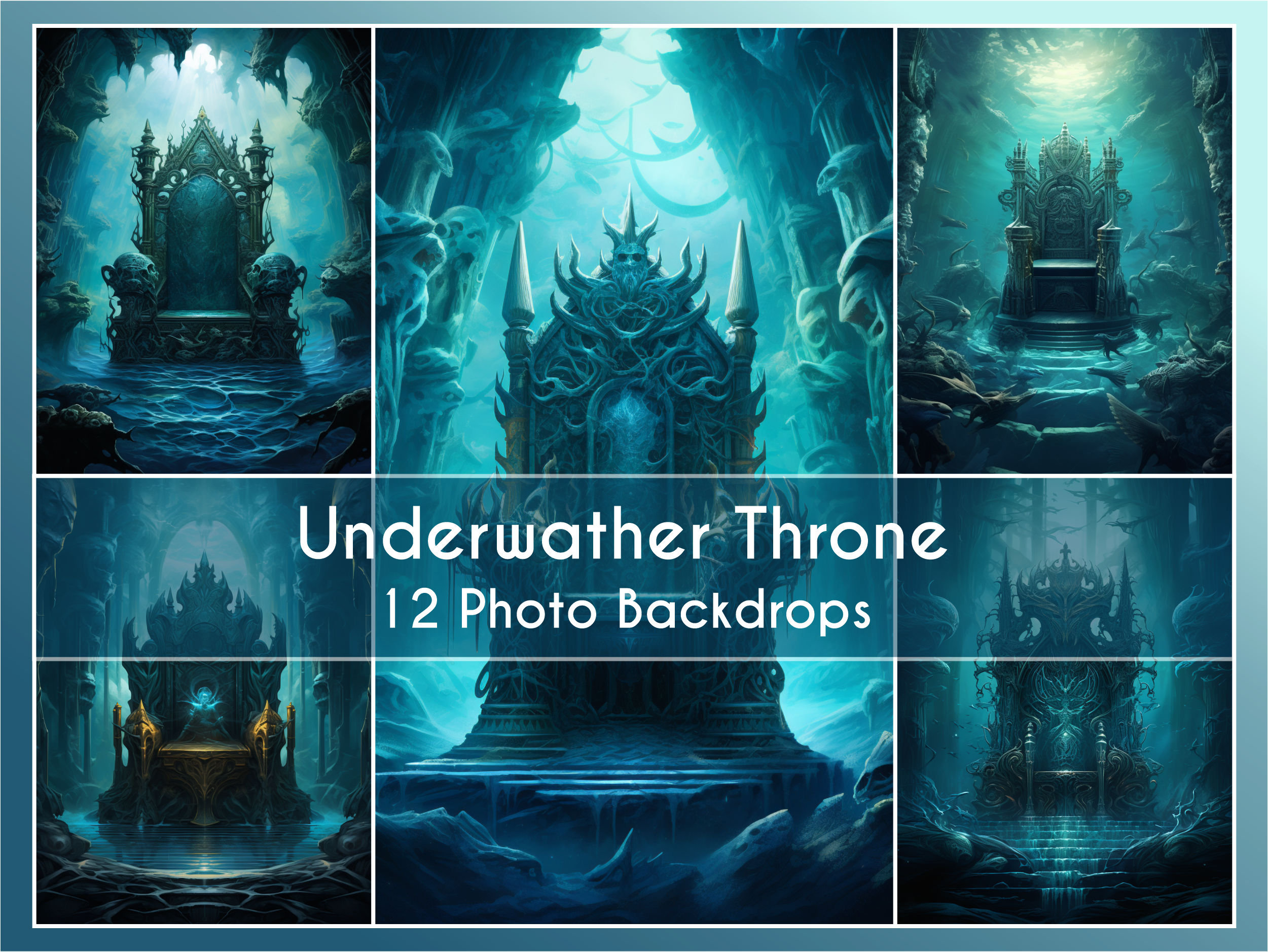 12 Underwater Photo Backdrops Set, Underwater Throne in a Fantastic ...