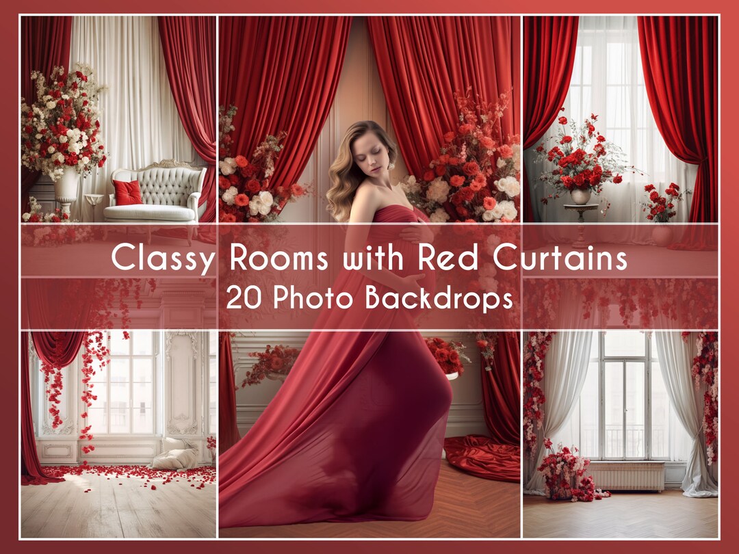 20 Photo Backdrops Set, Classy Rooms With Red Curtain for Maternity ...