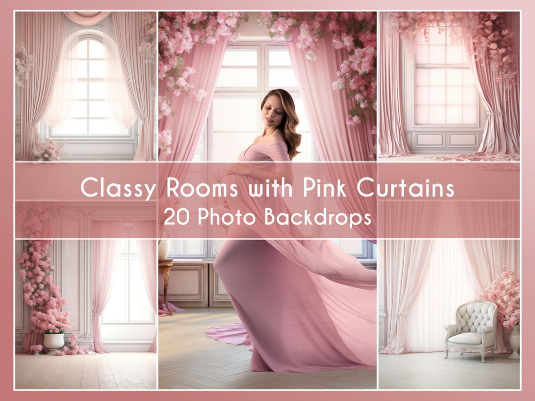 20 Photo Backdrops Set, Classy Rooms With Pink Curtain for Maternity ...
