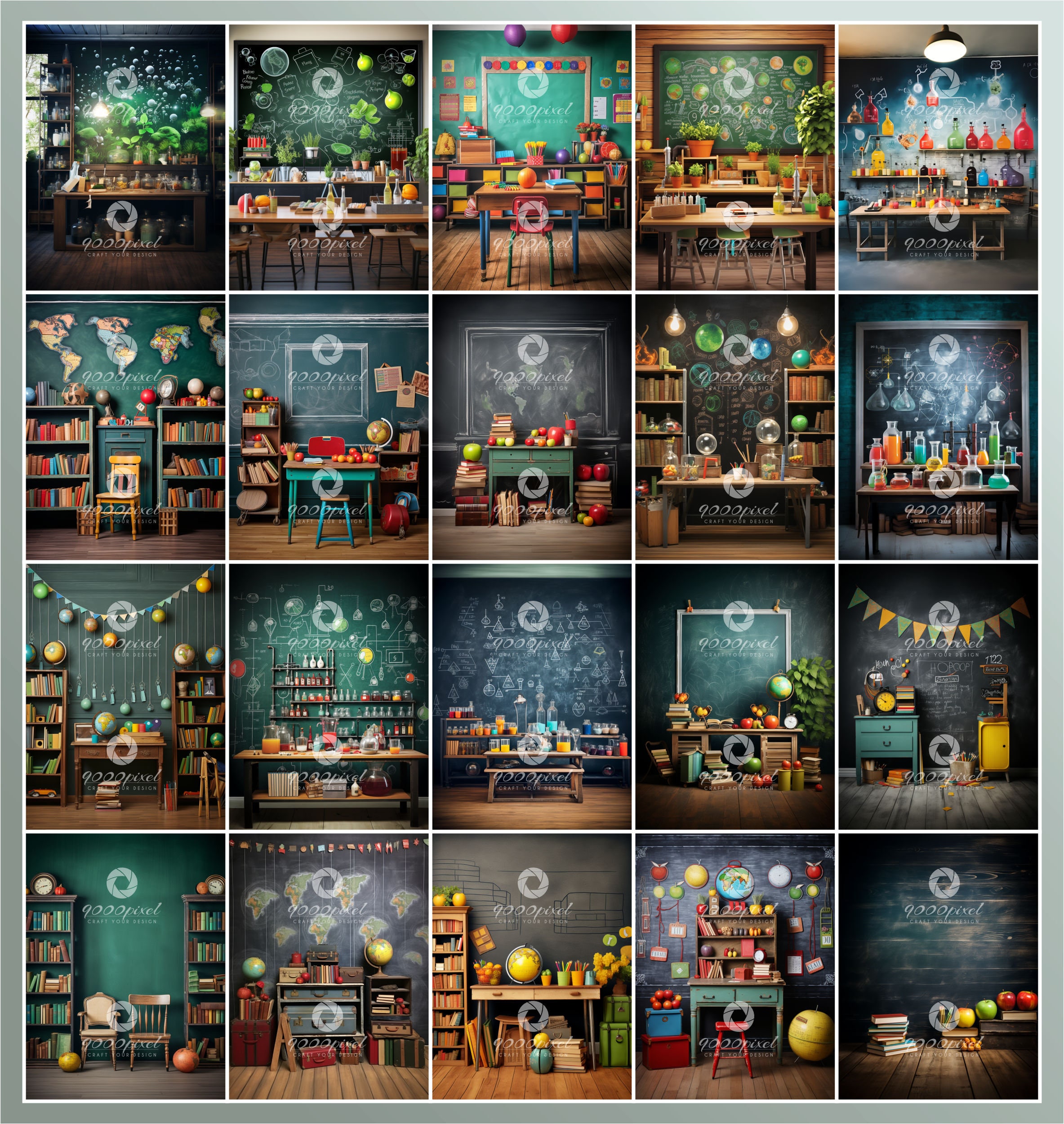 130 Photo Backdrop Set, Back to School, Digital Background Fine Art ...