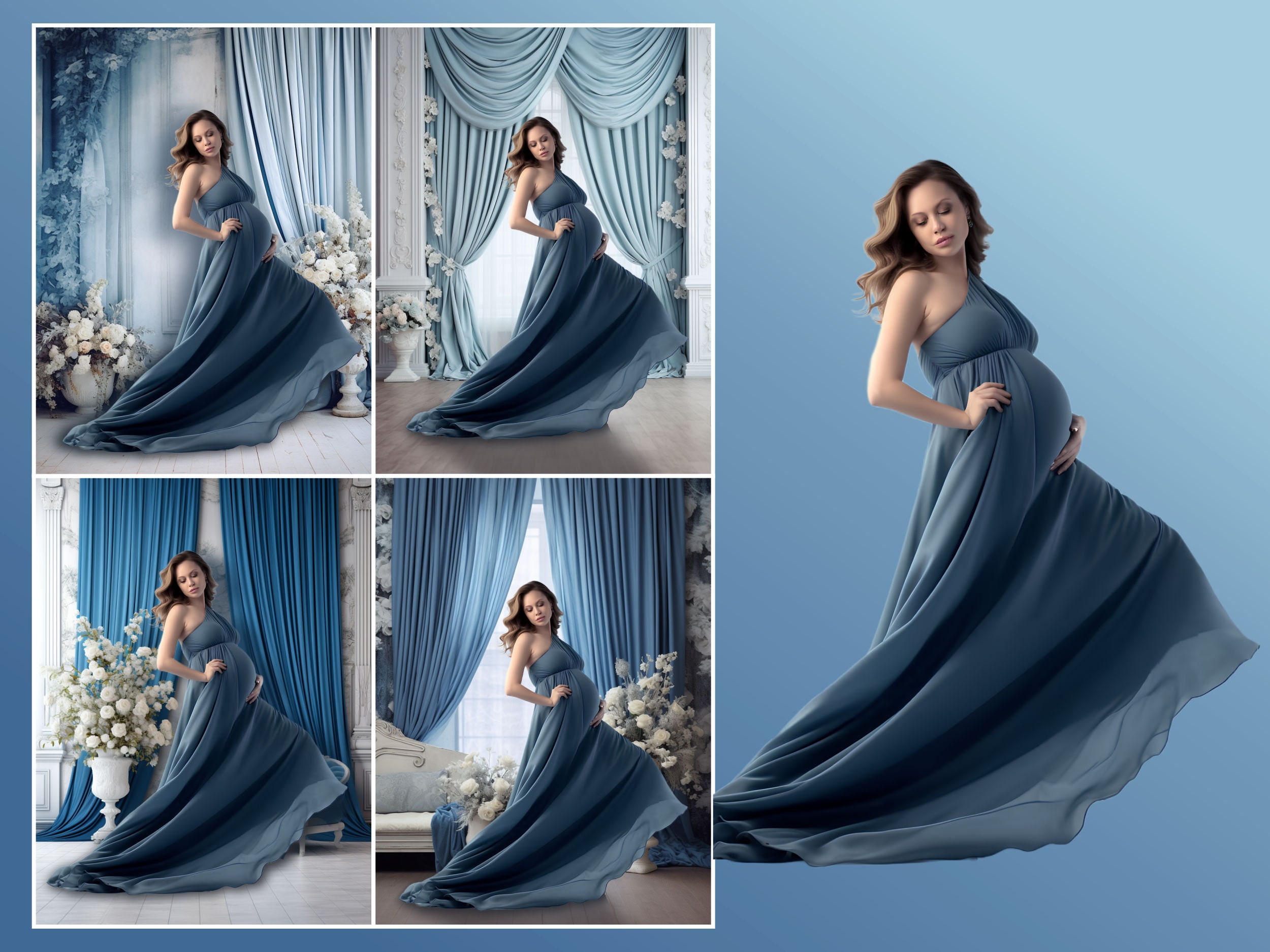 140 20 Photo Backdrops Set, Classy Rooms With Blue Curtain for ...