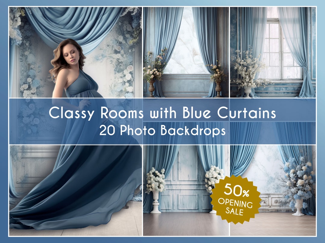 140 20 Photo Backdrops Set Classy Rooms With Blue Curtain for - Etsy
