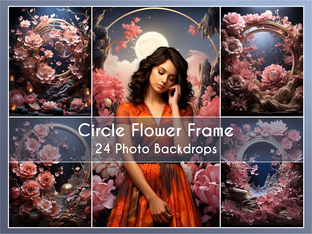 24 Photo Backdrop Set, Circle Flower Frame, Digital Background Fine Art ...