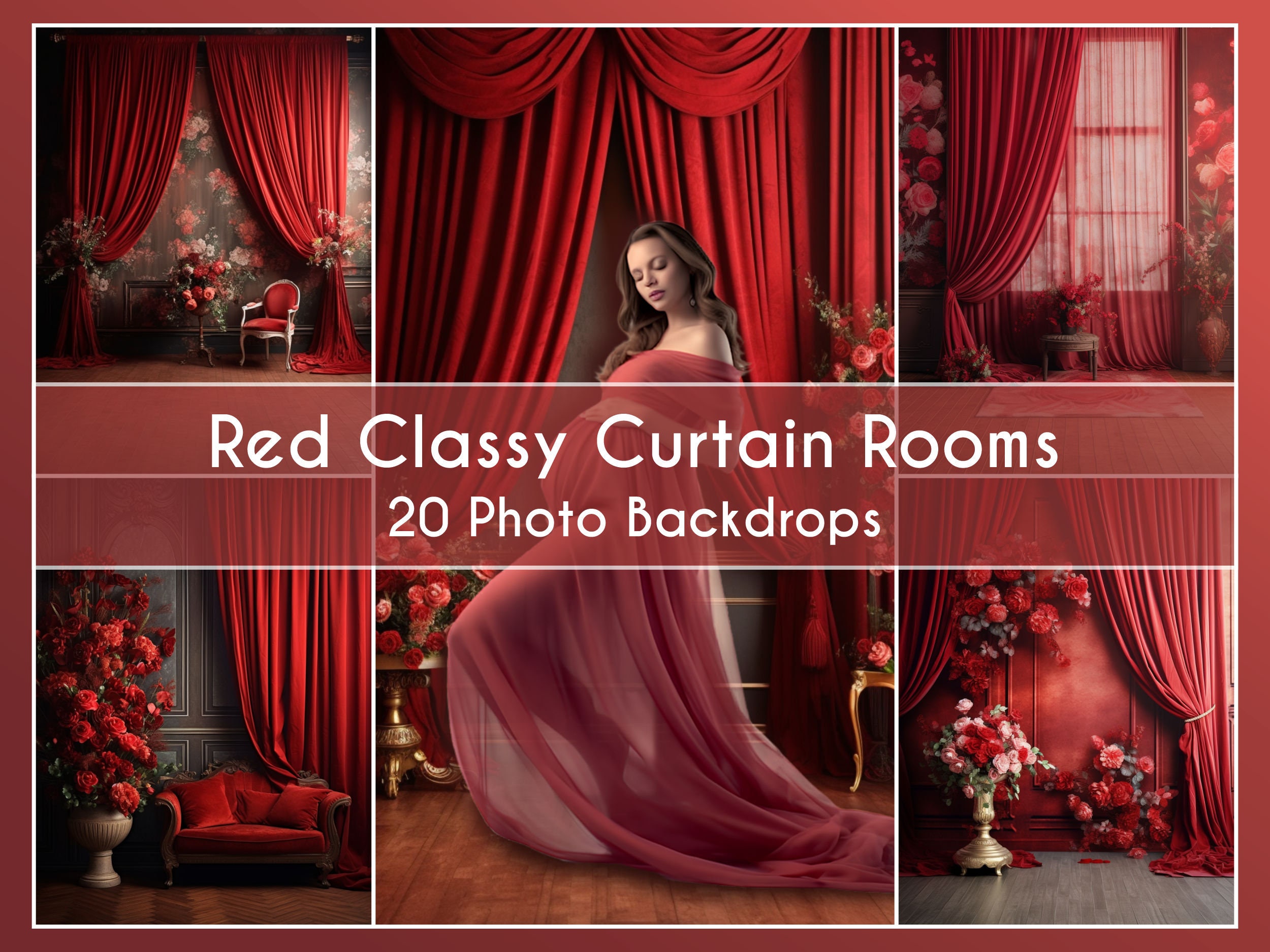 20 Photo Backdrops Set Red Classy Curtain Rooms for Maternity - Etsy