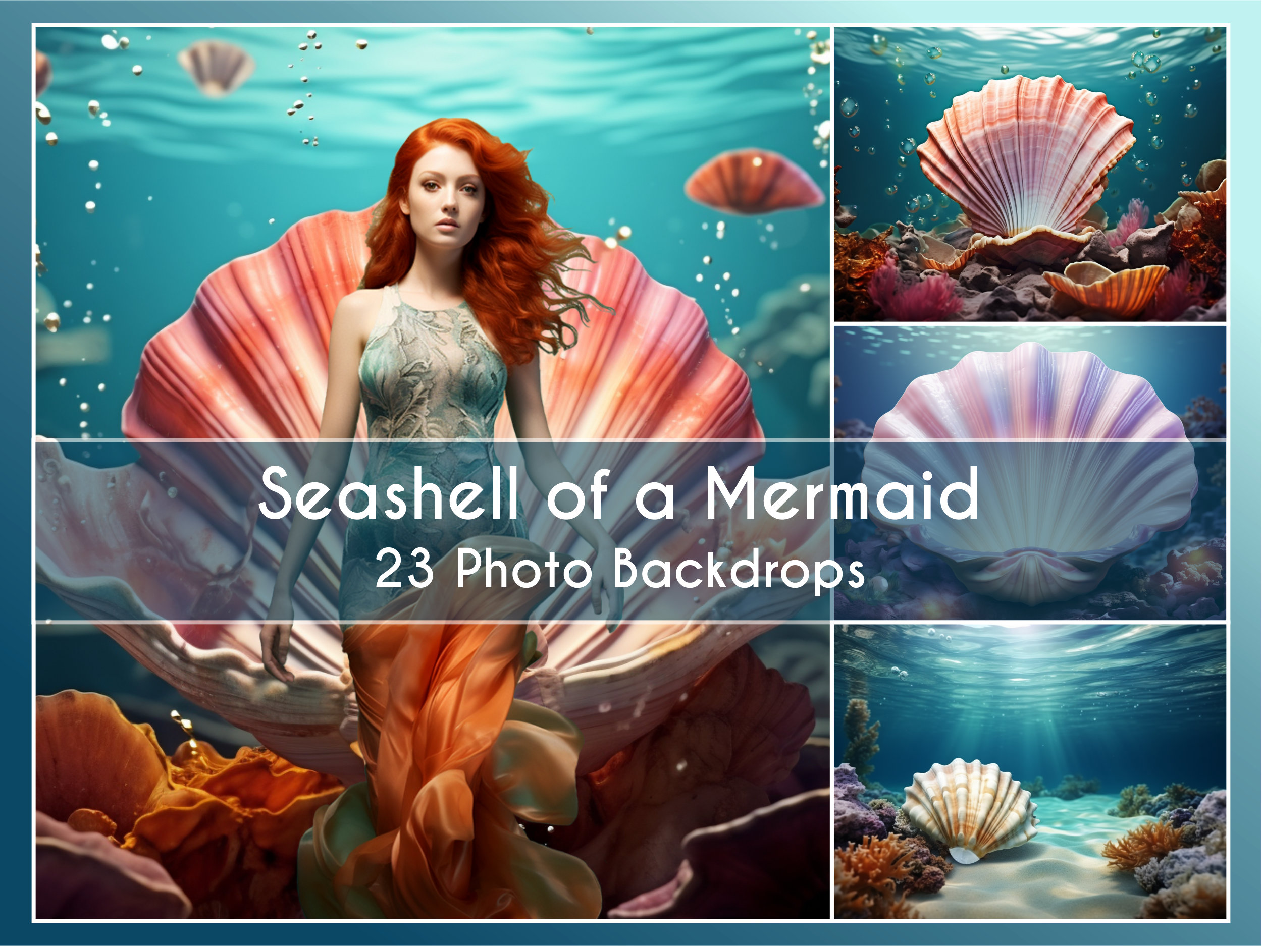 23 Photo Backdrop Set, Seashell of a Mermaid, Digital Fantsy ...