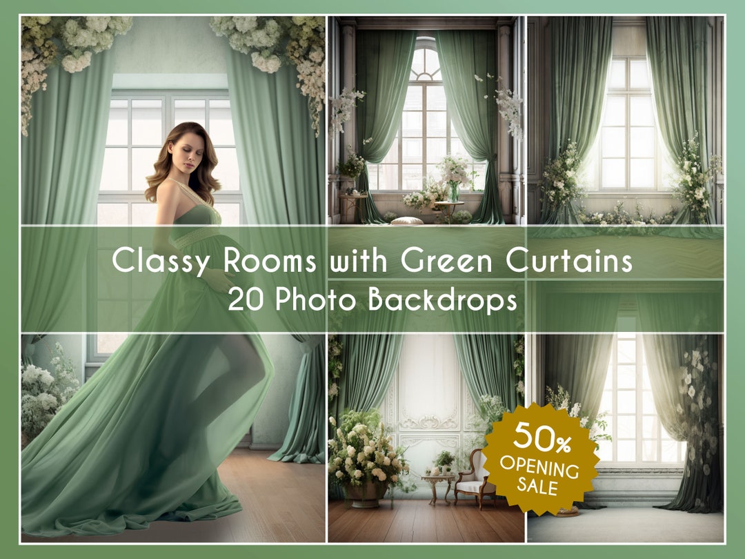 20 Photo Backdrops Set Classy Rooms With Green Curtain for - Etsy