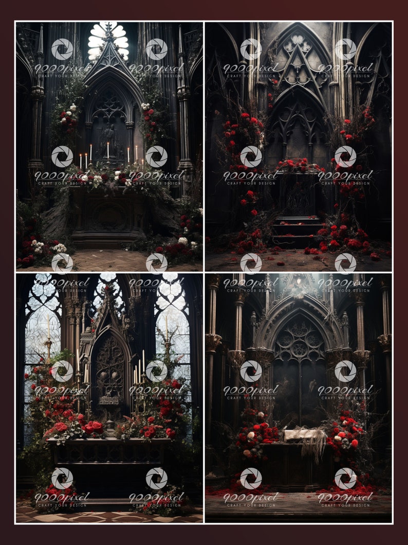 24 Photo Backdrop Set, Old Gothic Vampire Church Altar for Helloween - Etsy