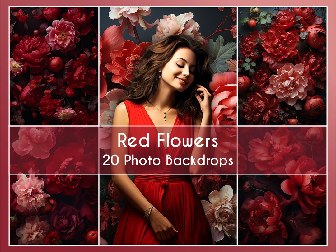 20 Photo Backdrop Set, Red Flowers Backgrounds, Fine Art Canva Studio ...