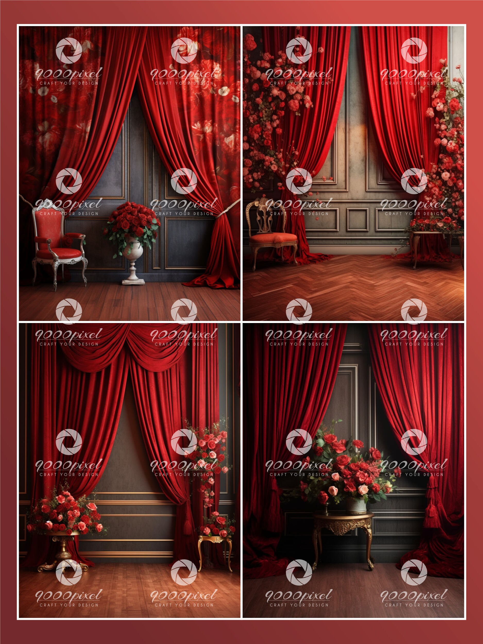20 Photo Backdrops Set Red Classy Curtain Rooms for Maternity - Etsy