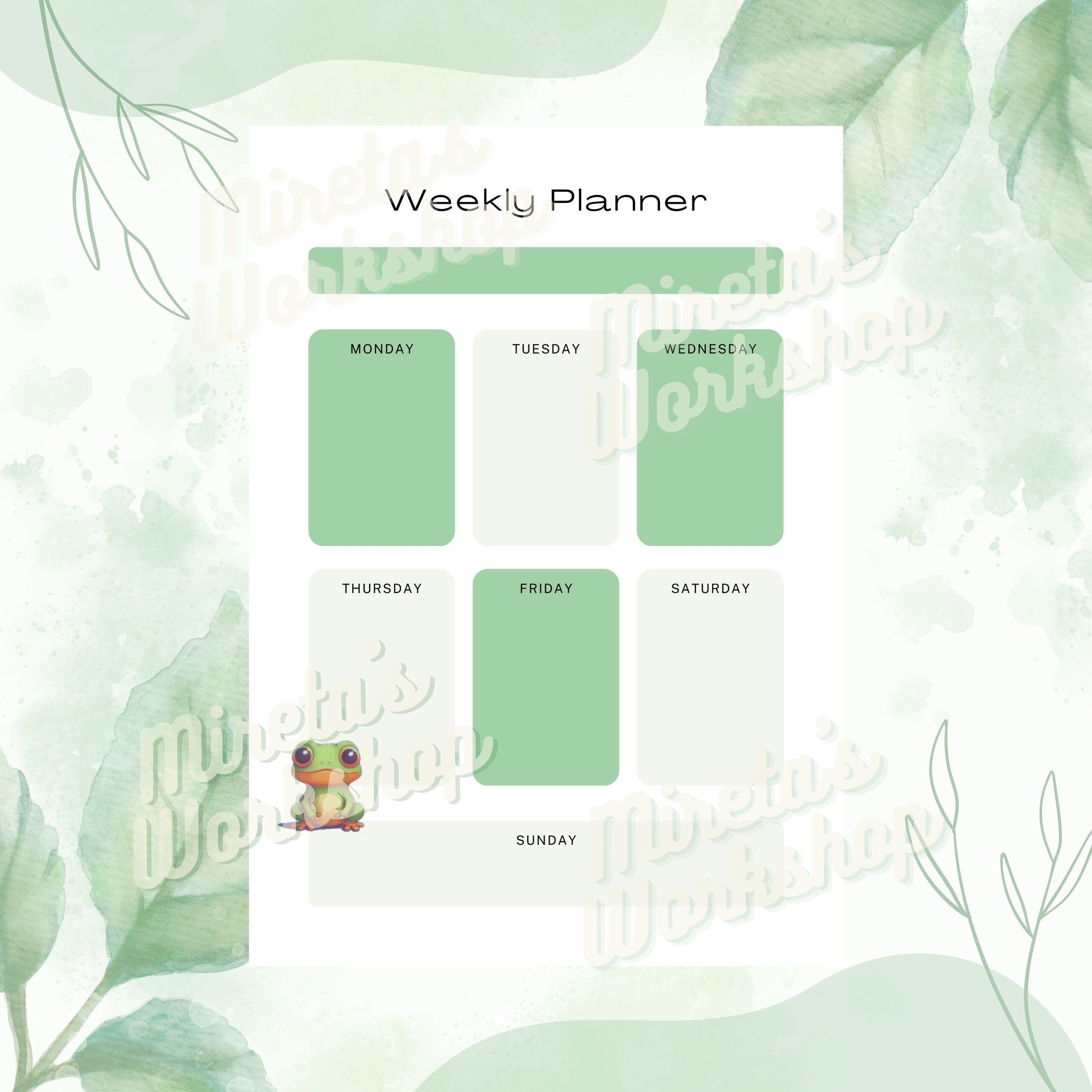 Digital Weekly Planner, Printable Weekly Planner, Frog Planner, Cute ...