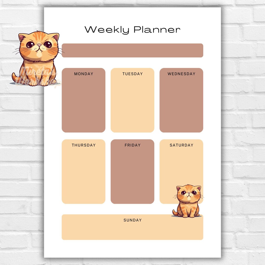 Digital Weekly Planner, Printable Weekly Planner, Mad Kitty Planner ...